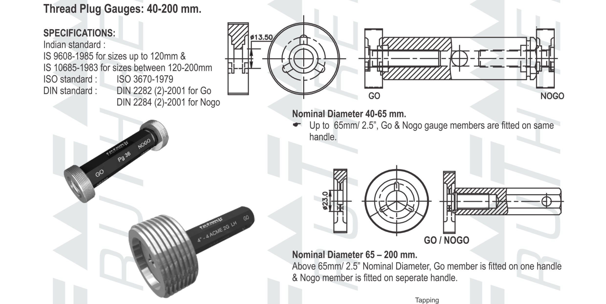 Metric thread gauges from the manufacturer TruThread Europe - Technical information and dimensions